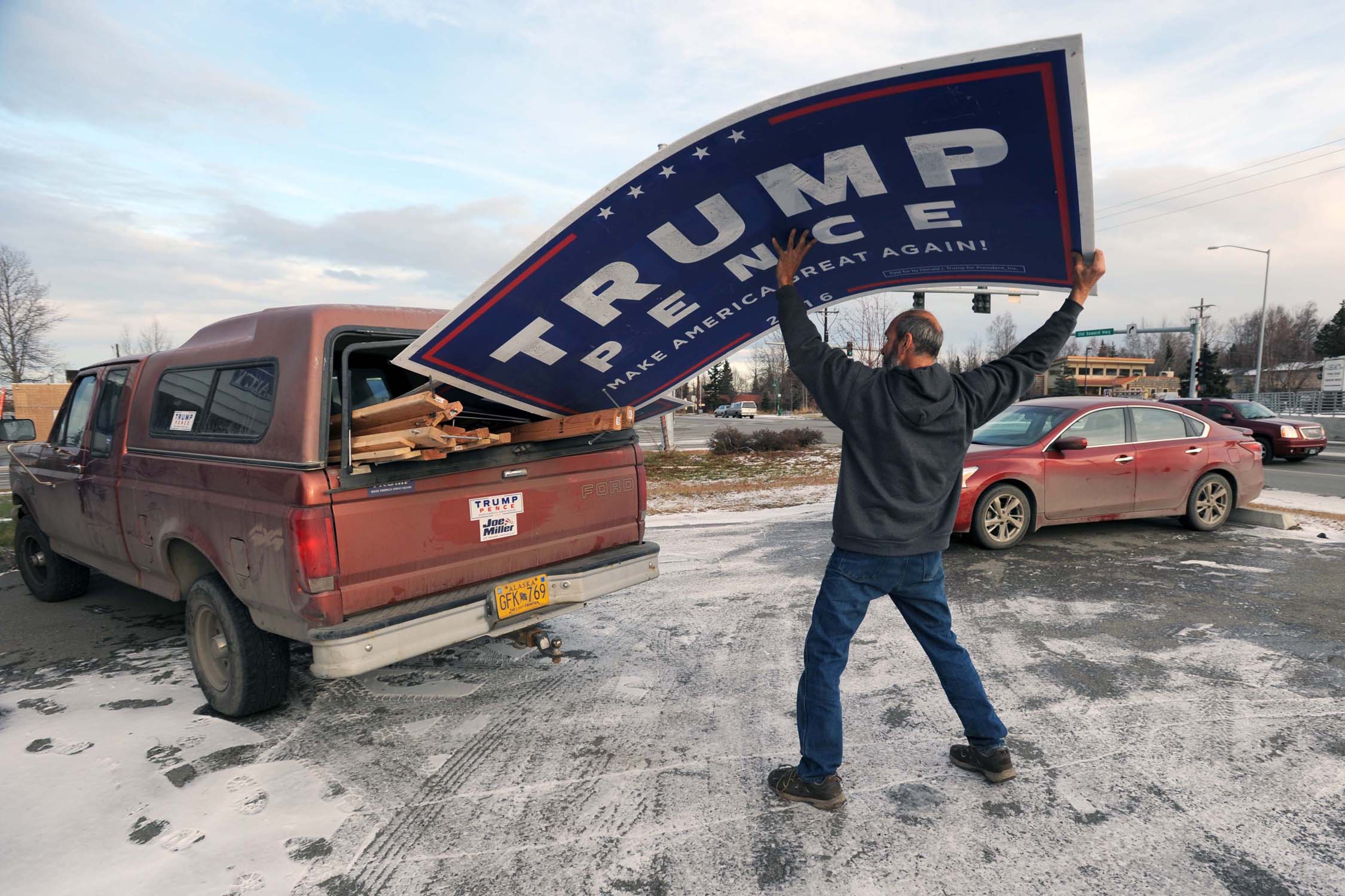 161109, 11/9/16, Anchorage, Alaska, Donald Trump, election, signs ...